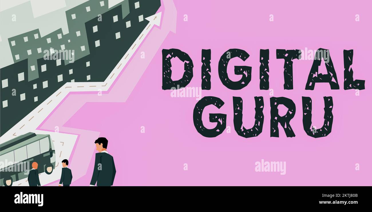 Hand writing sign Digital Guru, Word for teacher and intellectual guide ...