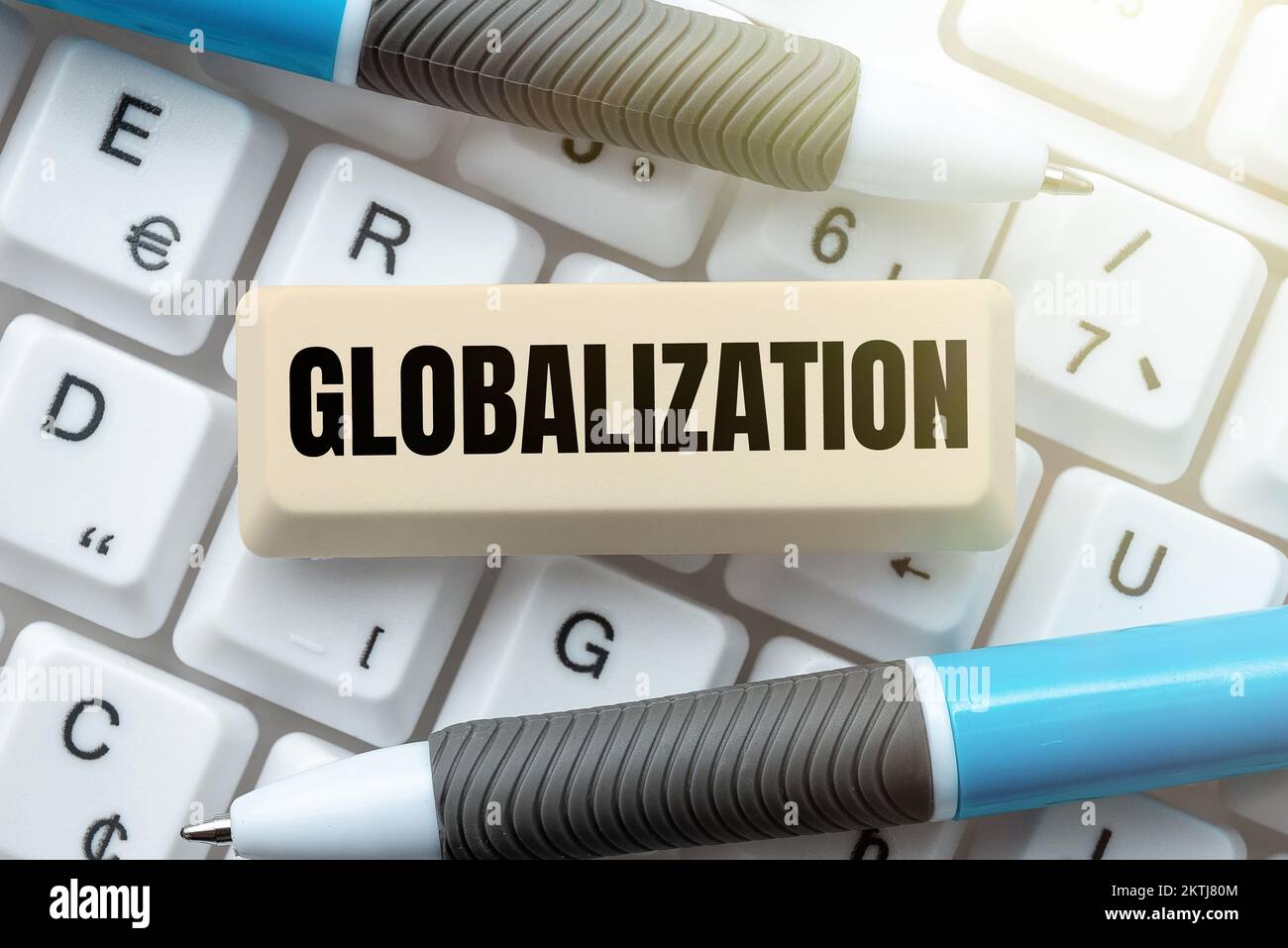 Hand writing sign Globalization, Business overview development of an ...