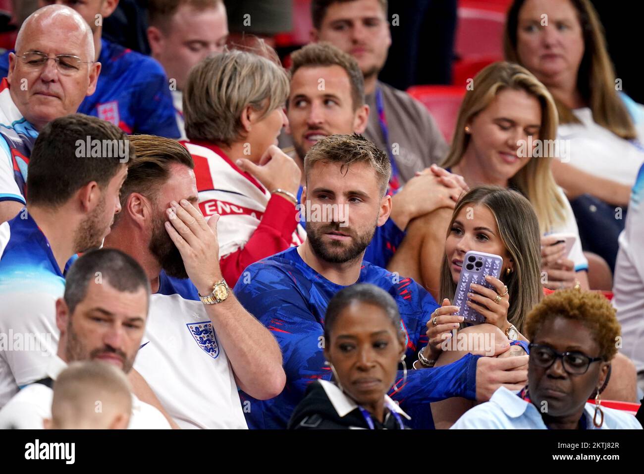 England's Luke Shaw (centre) with his girlfriend Anouska Santos during ...