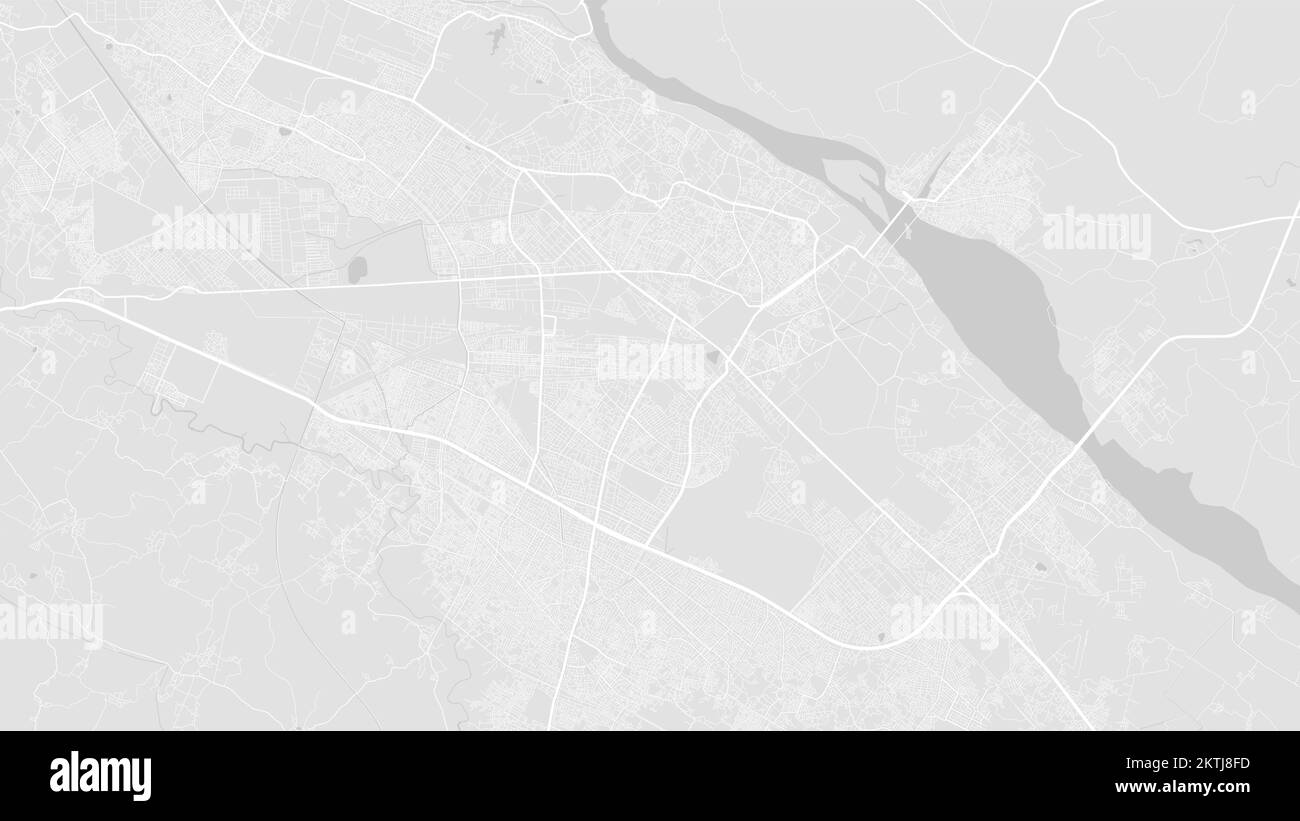 White and light grey Kanpur city area vector background map, roads and ...