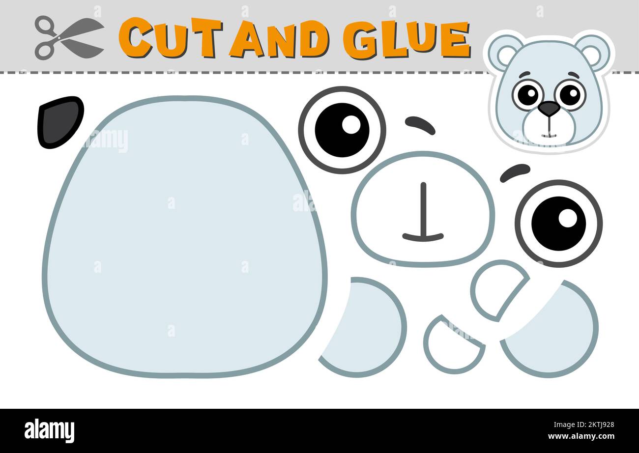 Cut out and glue a polar bear head. Vector illustration. Paper applique ...
