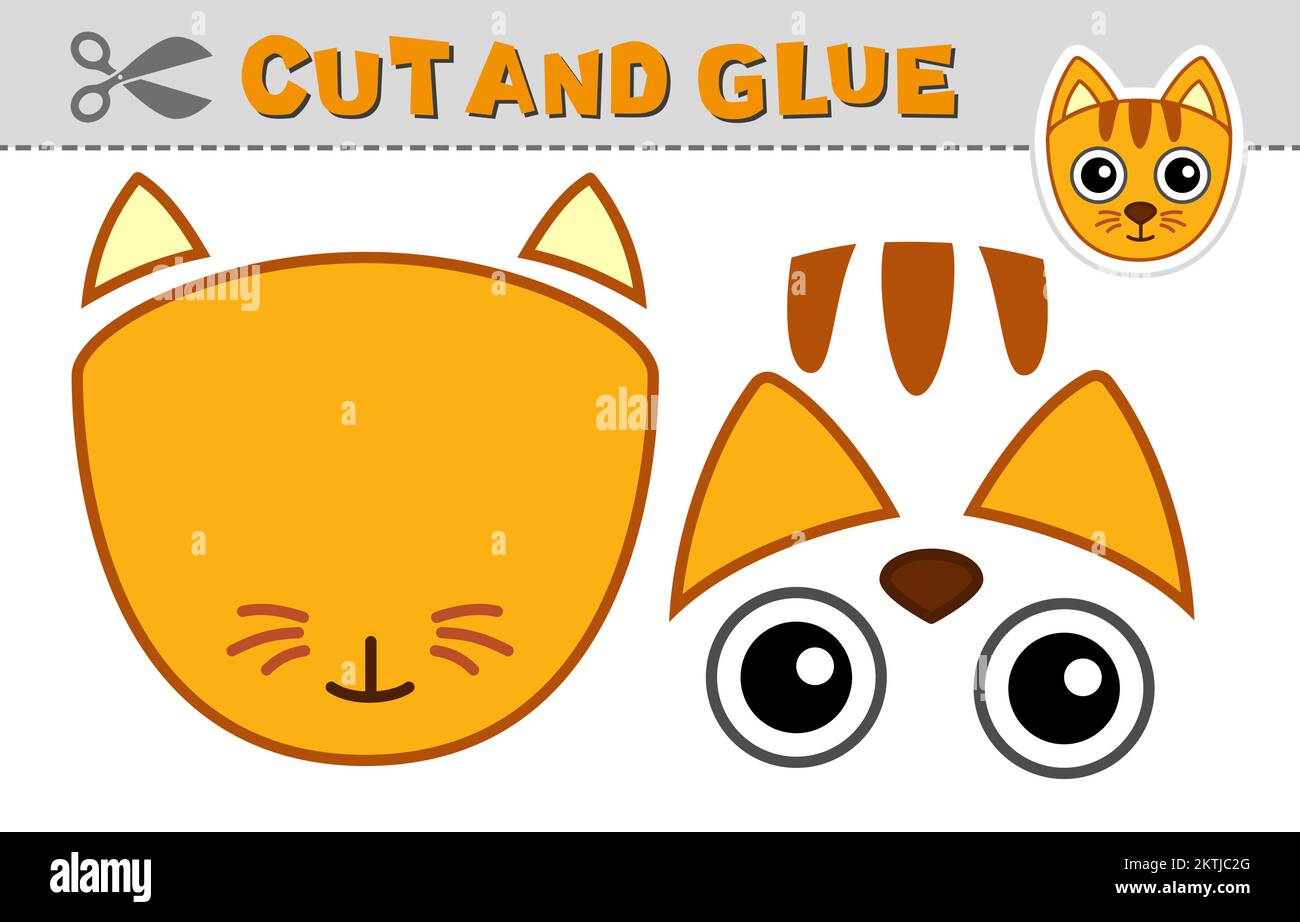 Cut out applique and glue a cat head. Vector illustration. Paper game ...