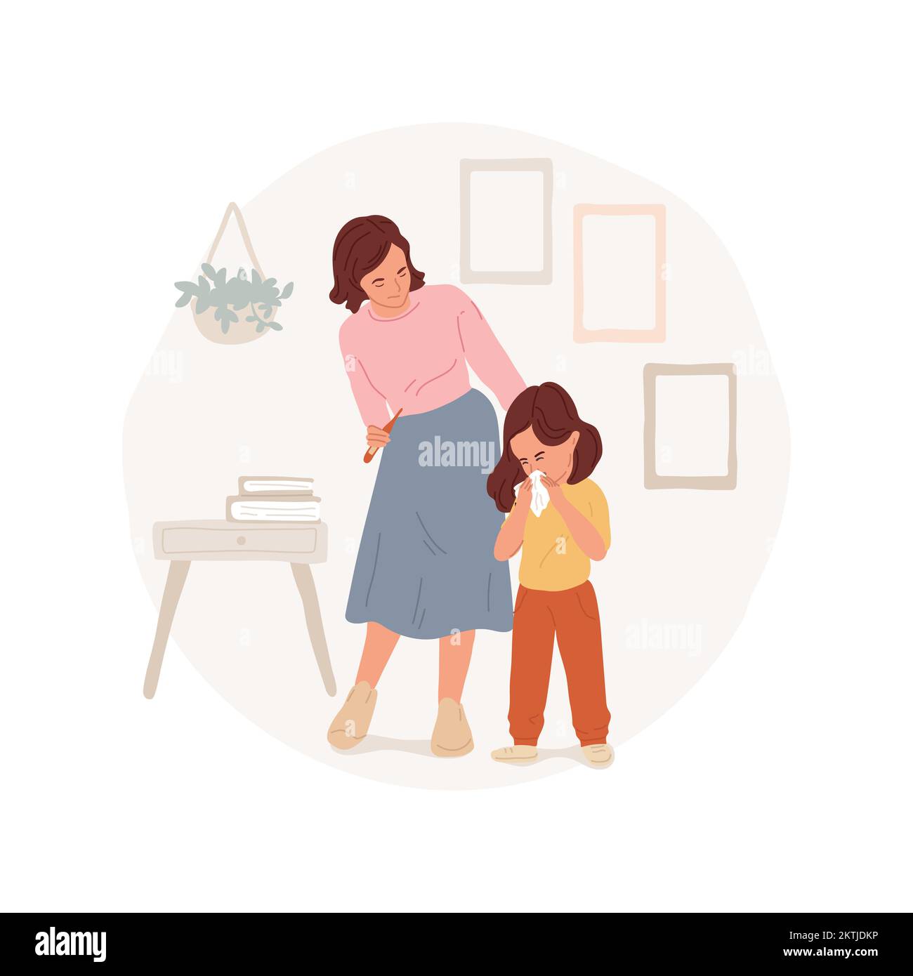 Flu symptoms isolated cartoon vector illustration. Kid sneezing and ...