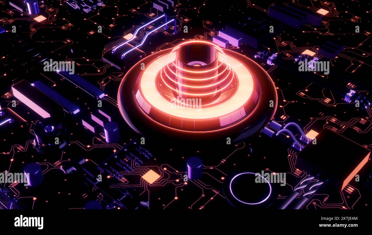 Beautiful 3d animation of the motherboard with light signals. Motion ...