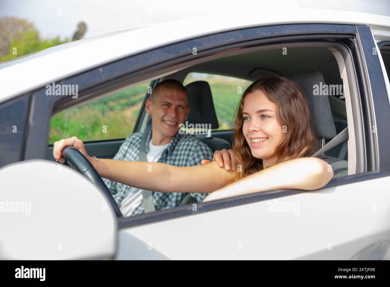 Married couple communicates in car Stock Photo - Alamy