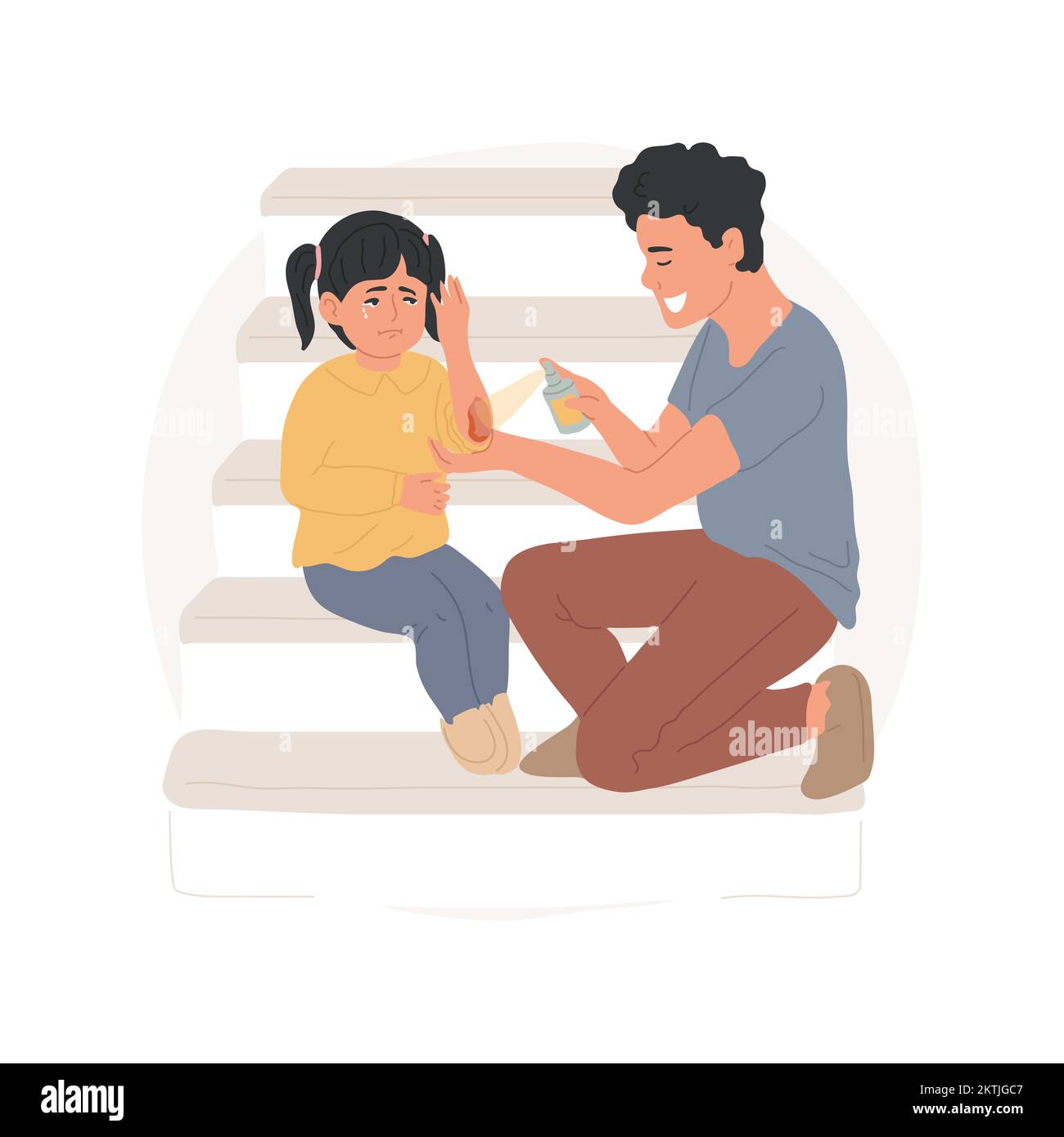 First aid isolated cartoon vector illustration. An adult treats childs ...