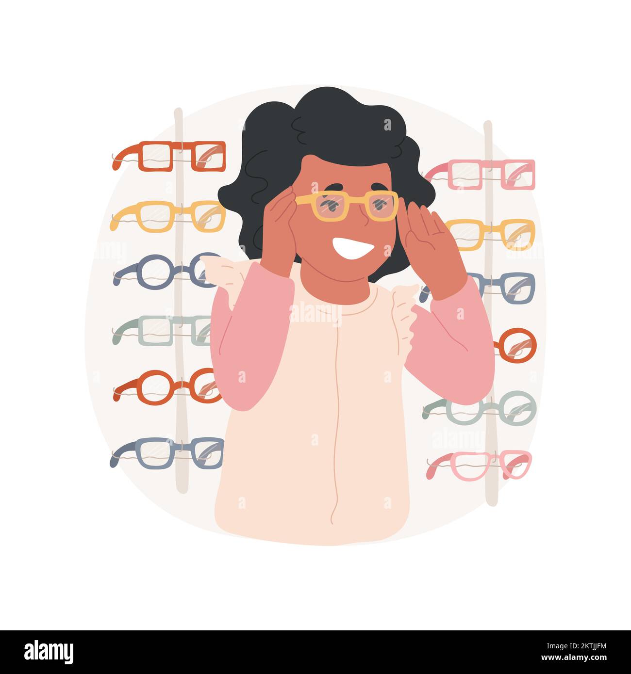 Choosing new eyewear isolated cartoon vector illustration. Kid chooses ...