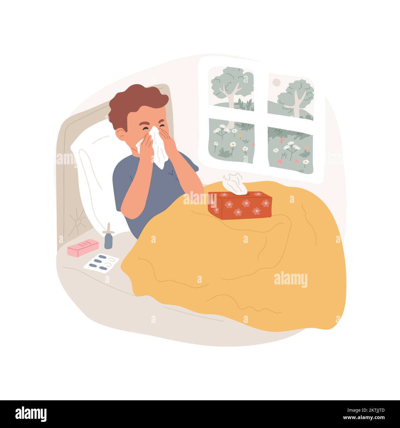 Sneezing isolated cartoon vector illustration. Kid sneezing in a napkin ...
