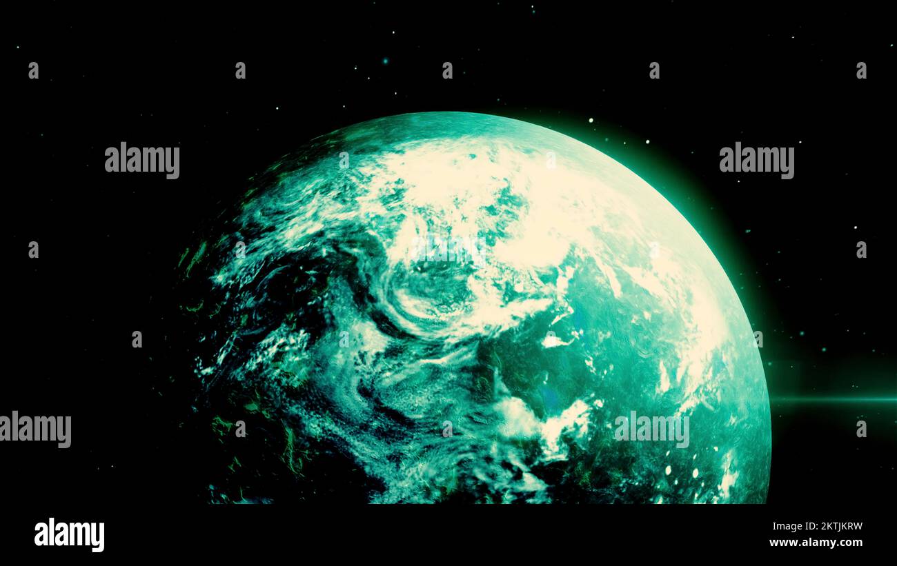 Abstract spherical space body rotating in front of stars. Motion ...