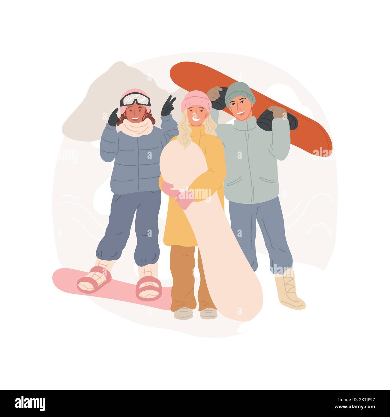 Snowboarding isolated cartoon vector illustration. Group of smiling ...