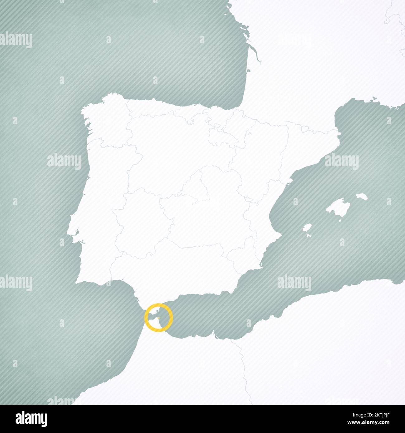 Ceuta on the map of Iberian Peninsula with softly striped vintage ...