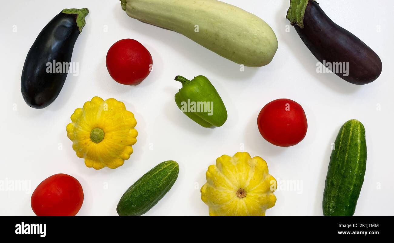 Set of vegetables isolated on a white background, eggplant, zucchini ...
