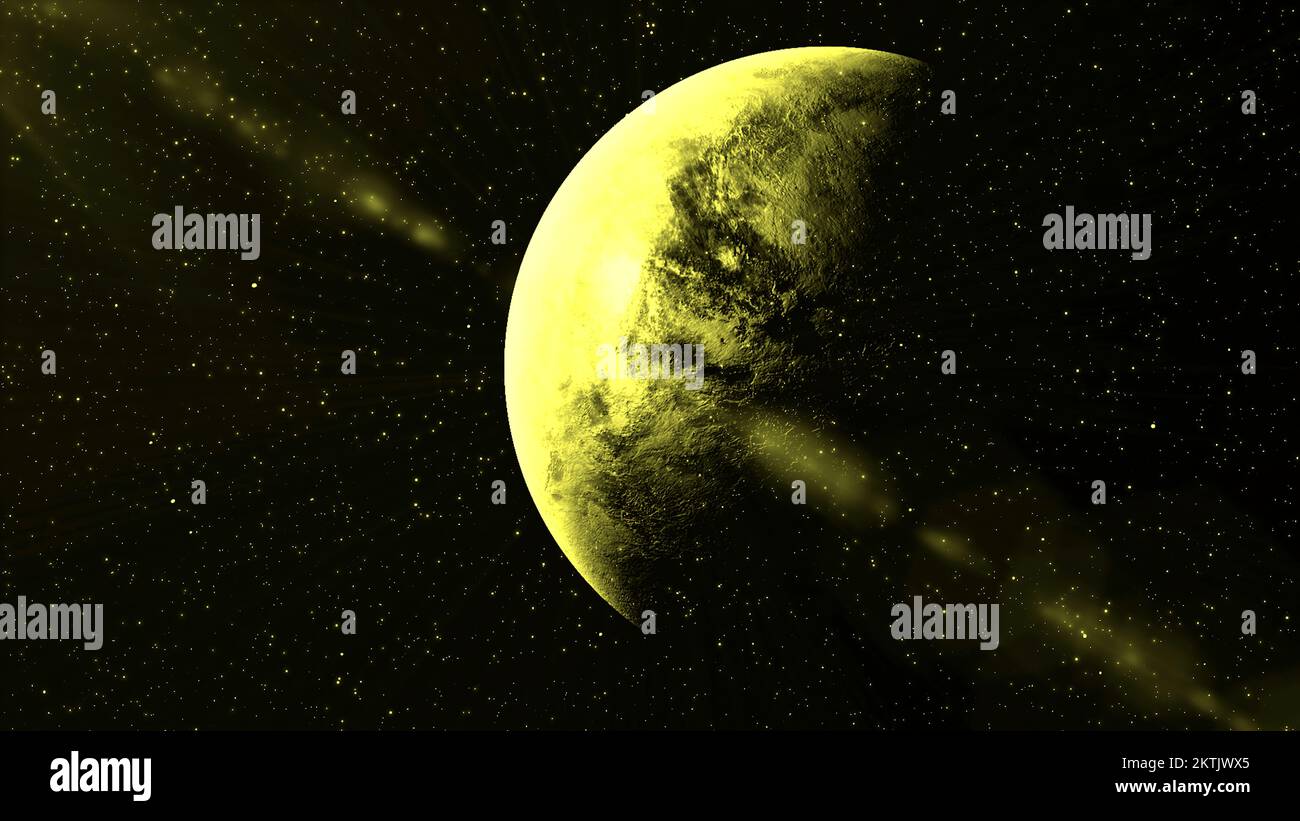 Black background. Motion.A yellow moon in cartoon animation rotating ...