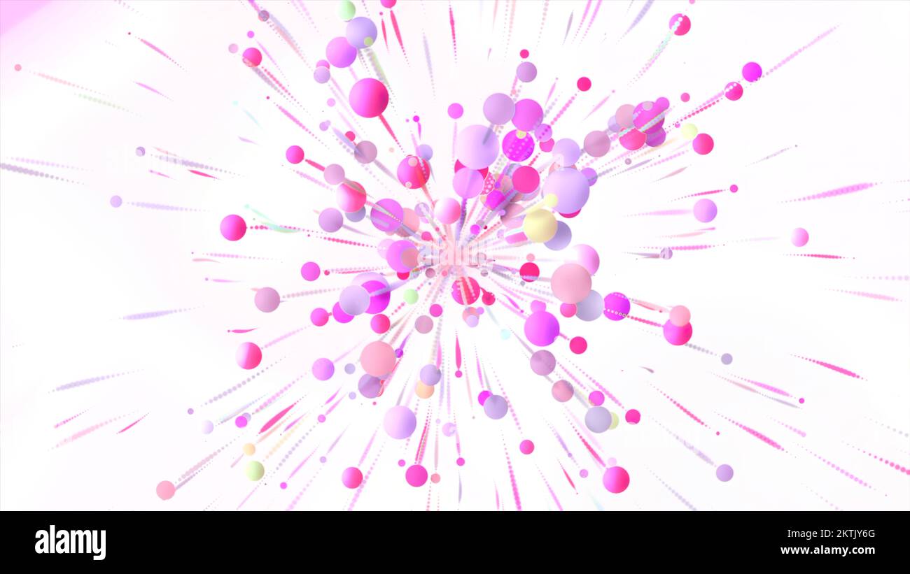 White background. Motion.A bright salute of pink and purple particles ...