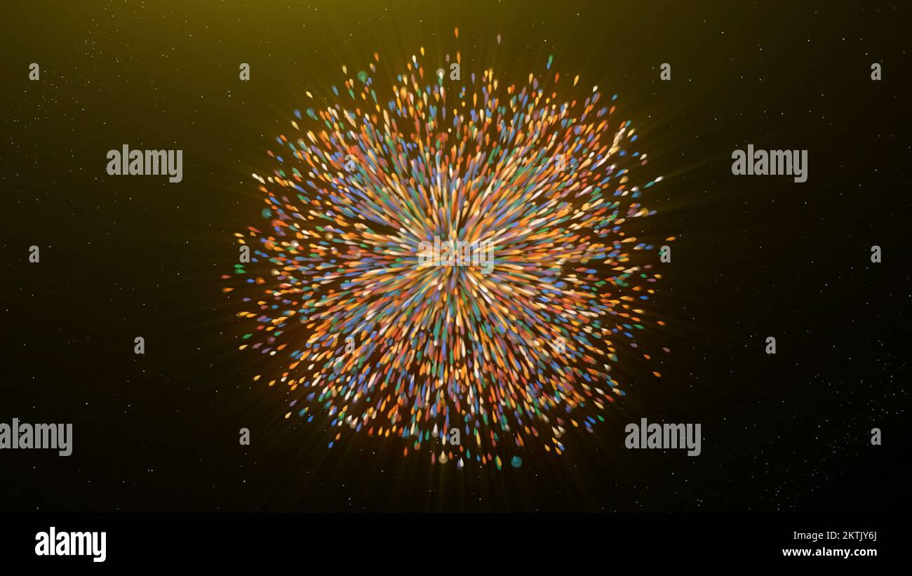 Black background. Motion . Bright flying multicolored three ...