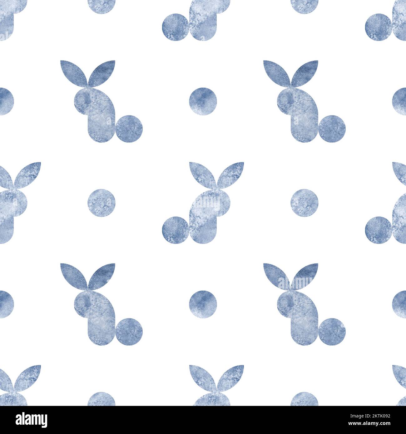 Watercolor navy blue rabbit silhouette seamless pattern on white ...