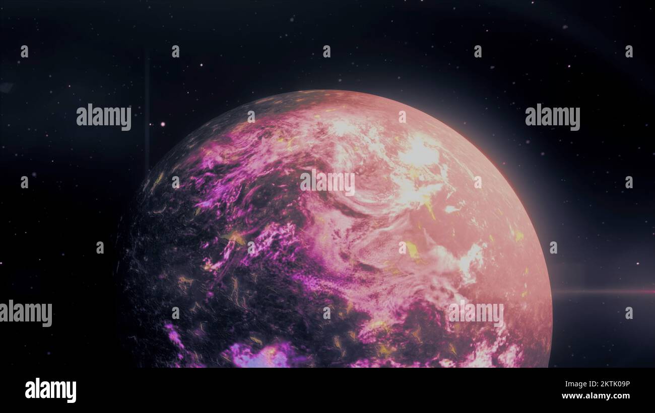 Cosmic background with an unknown alien planet. Motion. Slowly rotating ...