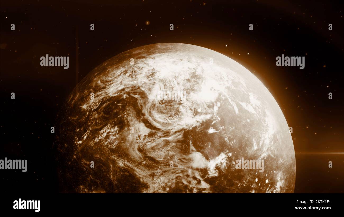 Cosmic background with an unknown alien planet. Motion. Slowly rotating spherical shape planet ...