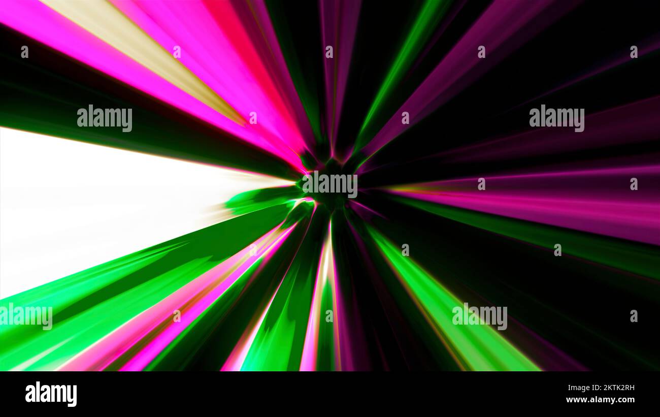 Bright animation with green and pink light. Motion.A closed tunnel in ...