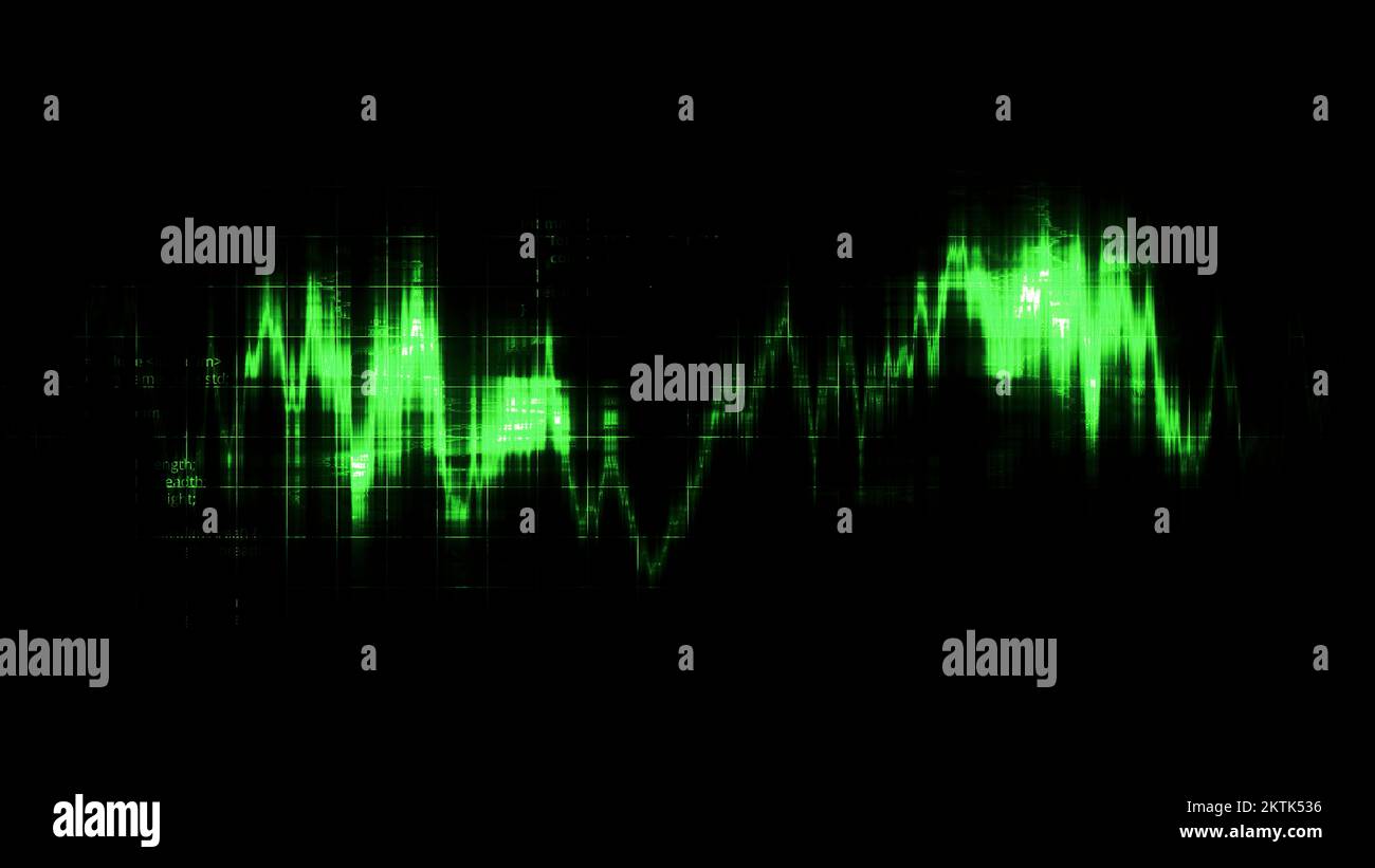 Black background. Motion.Green graphics that rise and fall in different ...