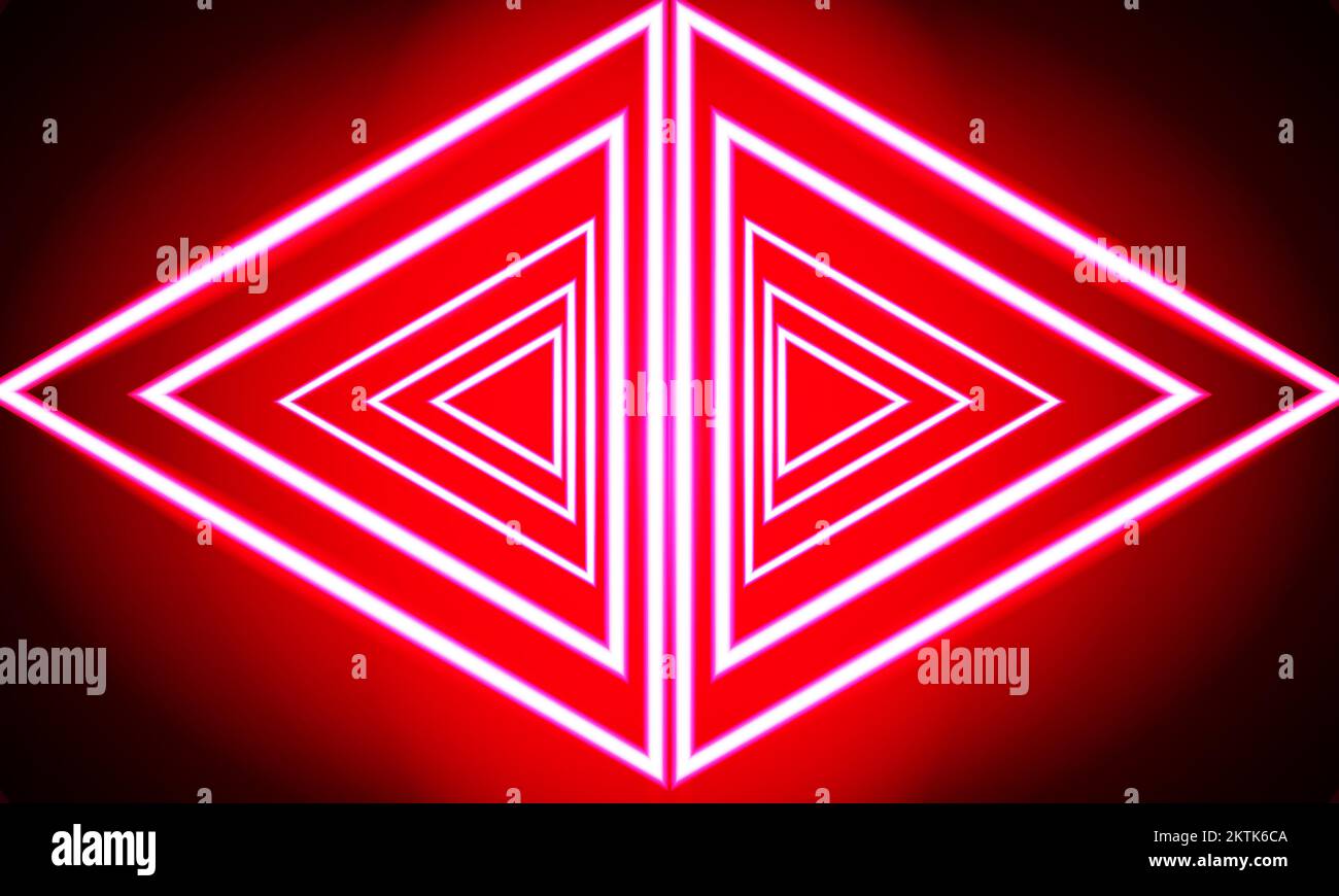 red opposite triangle abstract neon effect. digital technology tunnel ...