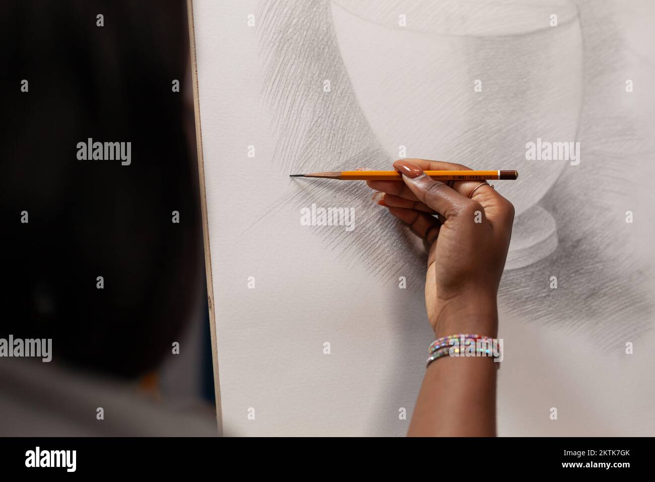 Hand of unrecognizable african american drawing artist making pencil ...