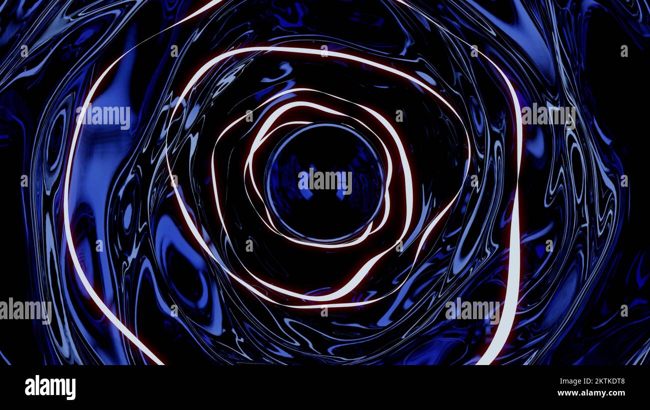 Diving inside dark blue liquid tunnel with transforming circles. Design ...