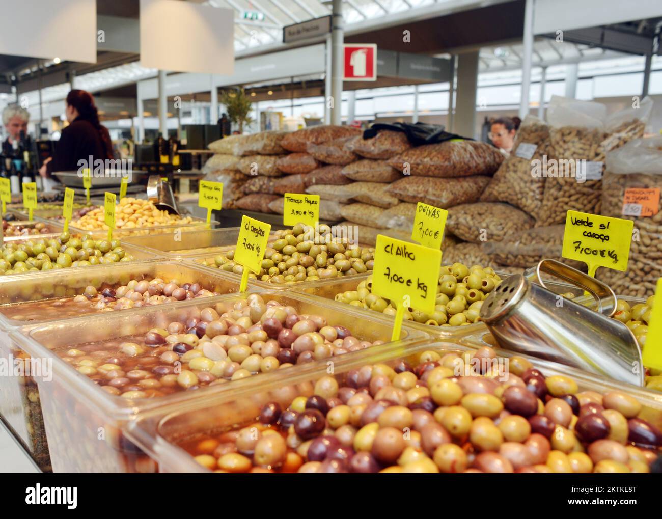 Porto, Portugal, Bolhao market olives and nuts close up Stock Photo - Alamy