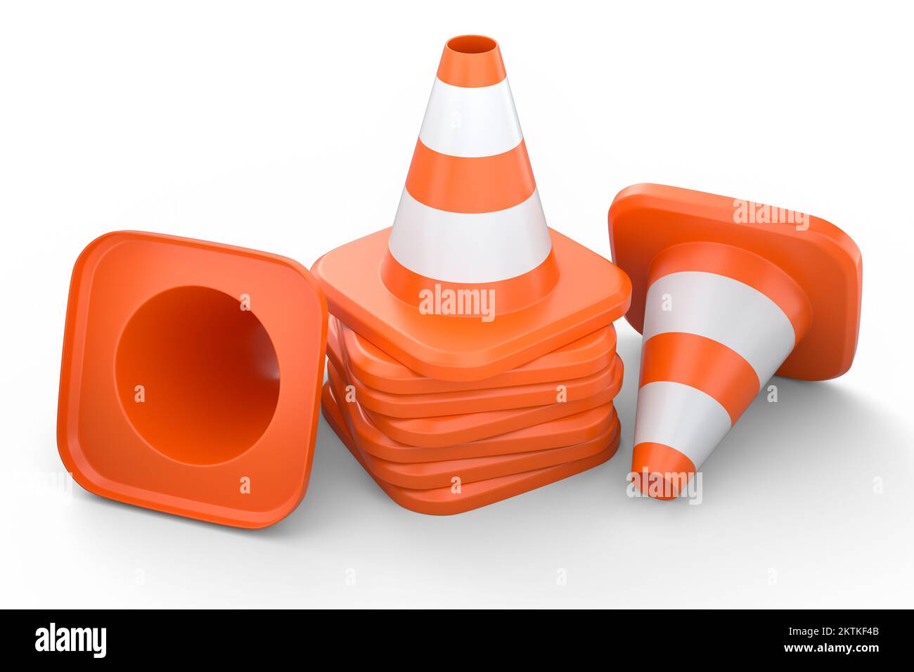 Set of traffic cones for under construction road work on white ...