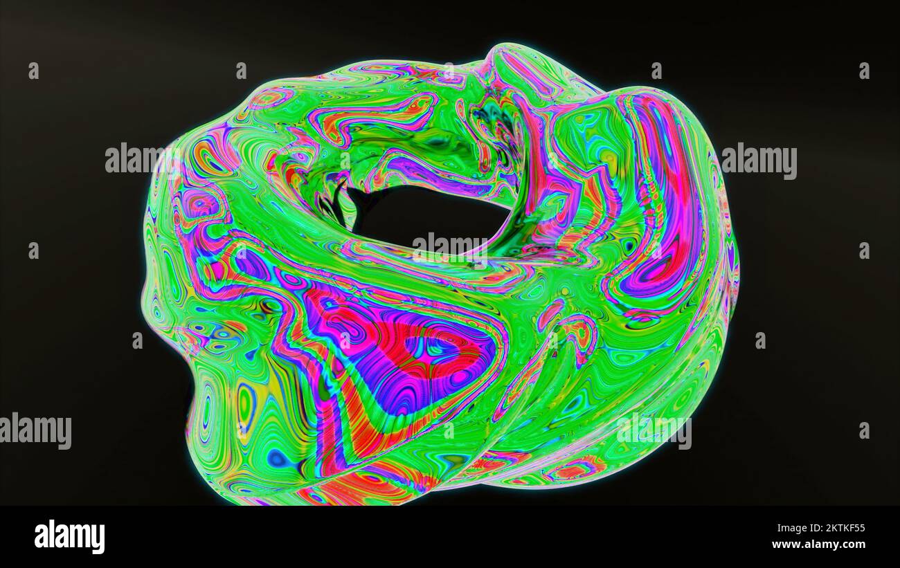 Abstract spinning transforming and changing torus figure isolated on a ...