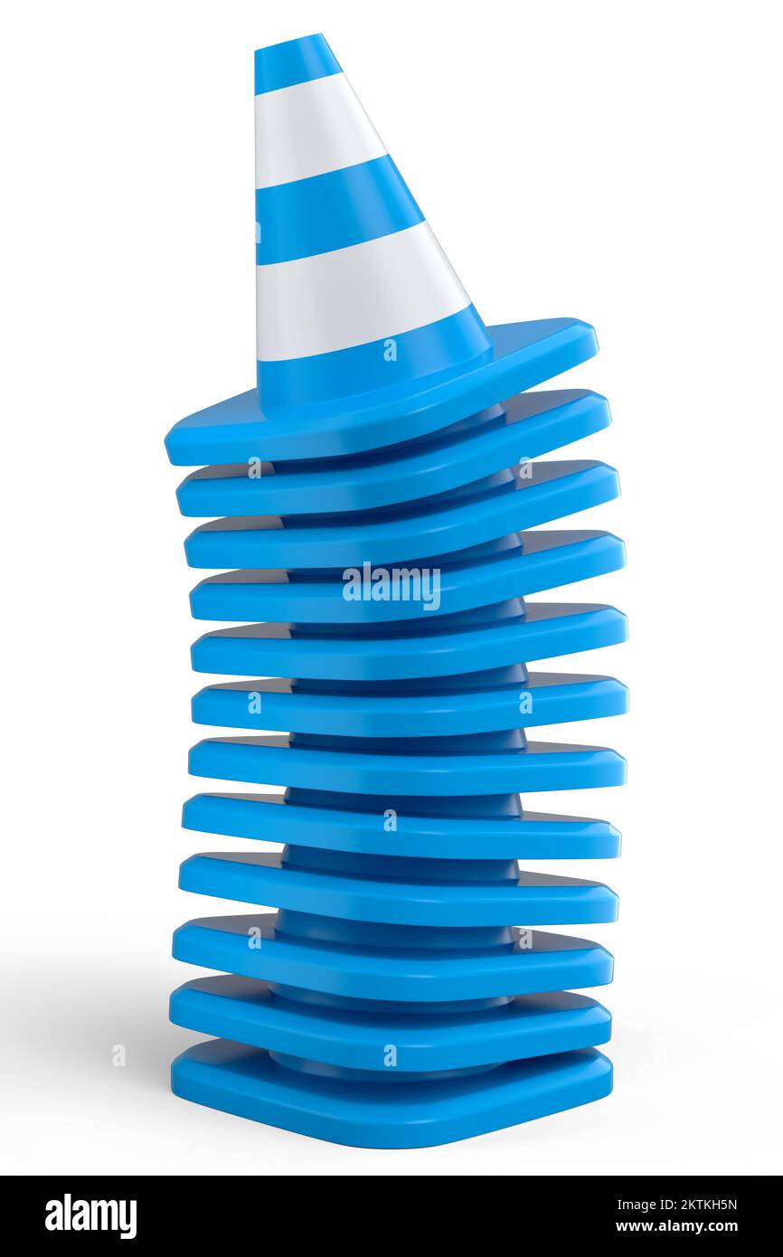 Set of traffic cones for under construction road work on white ...