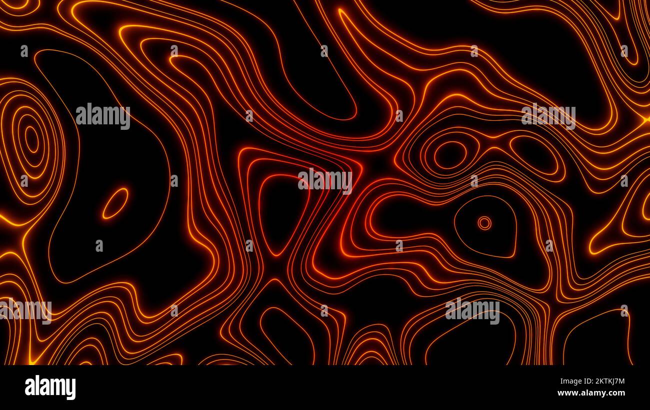 Abstract curving and waving orange lines isolated on a black background ...