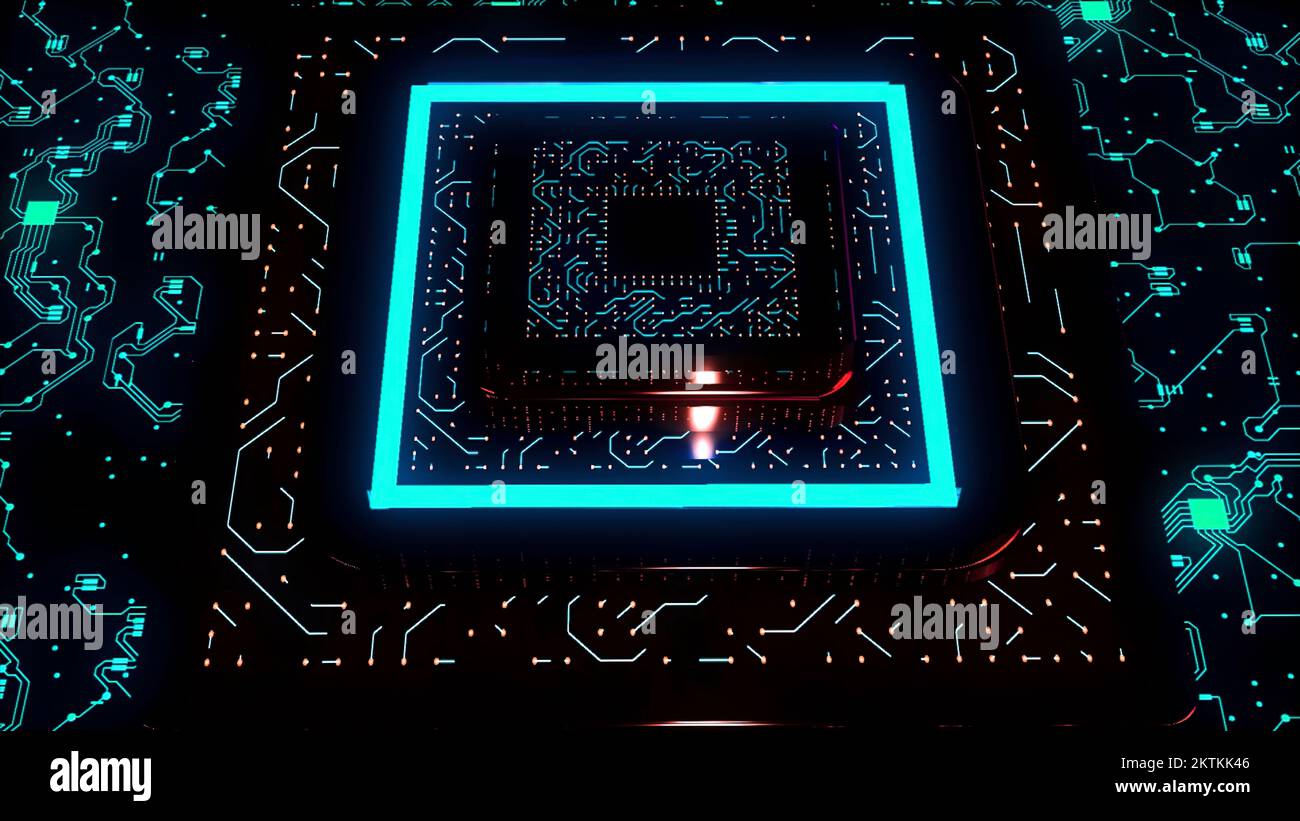 Advanced technology concept. Design. Visualization of a microchip created by Artificial ...