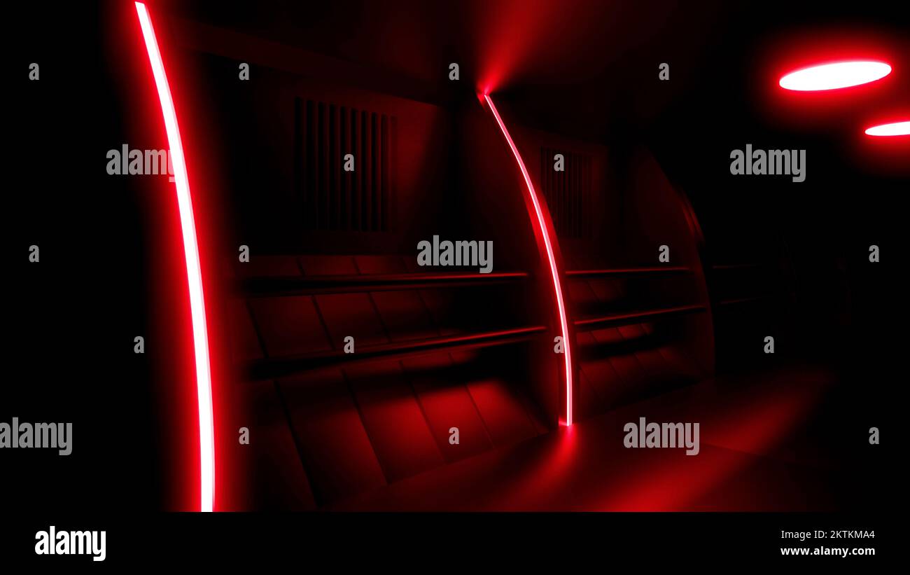 Interior of an underground abstract bunker. Design. Scary dark tunnel ...