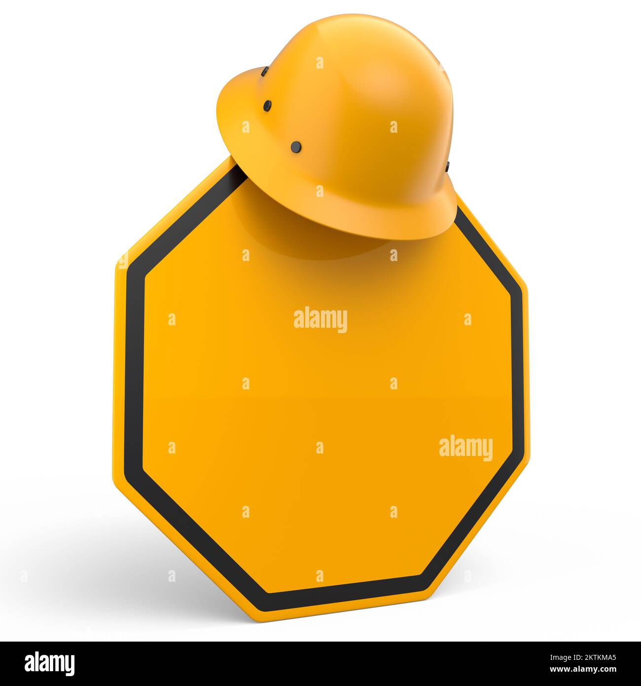 Safety helmet or hard hat on road traffic sign isolated on white ...
