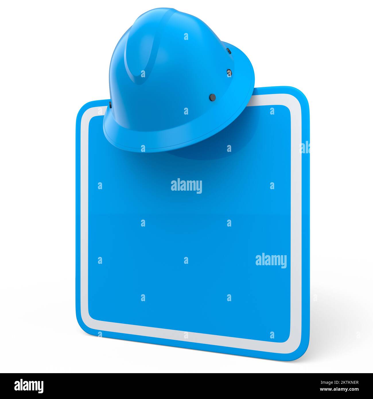 Safety helmet or hard hat on road traffic sign isolated on white ...