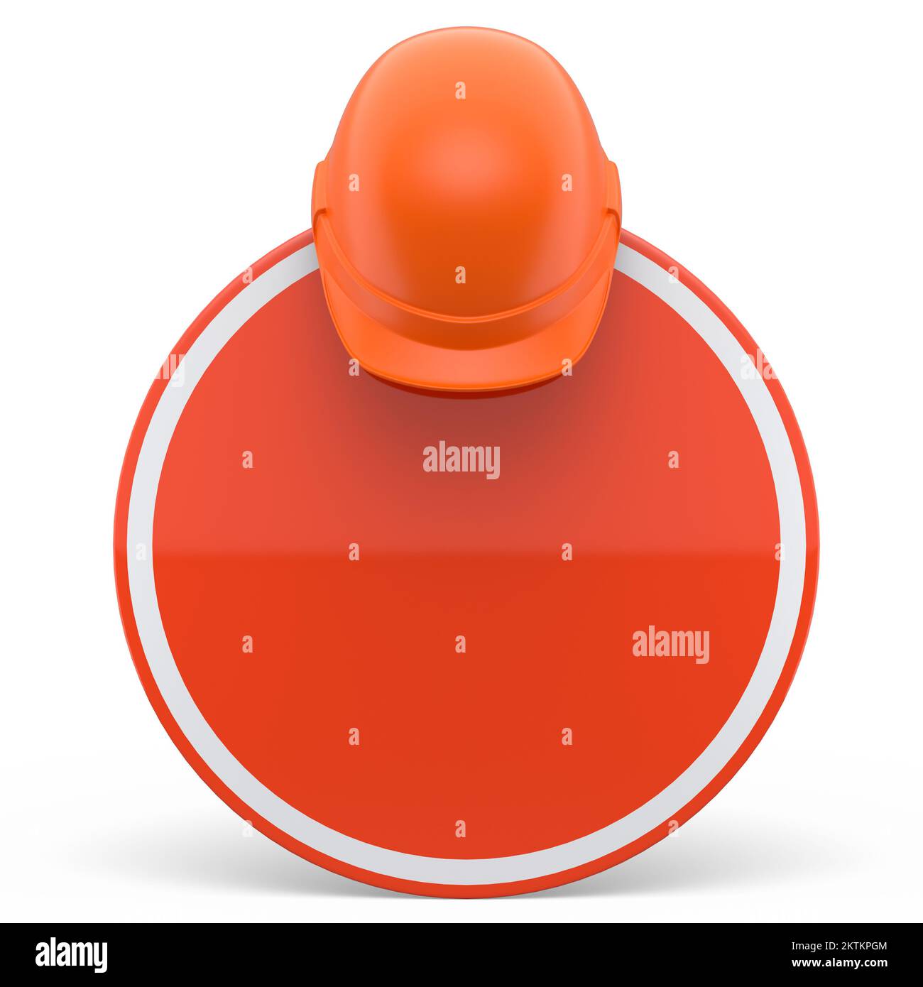 Safety helmet or hard hat on road traffic sign isolated on white ...
