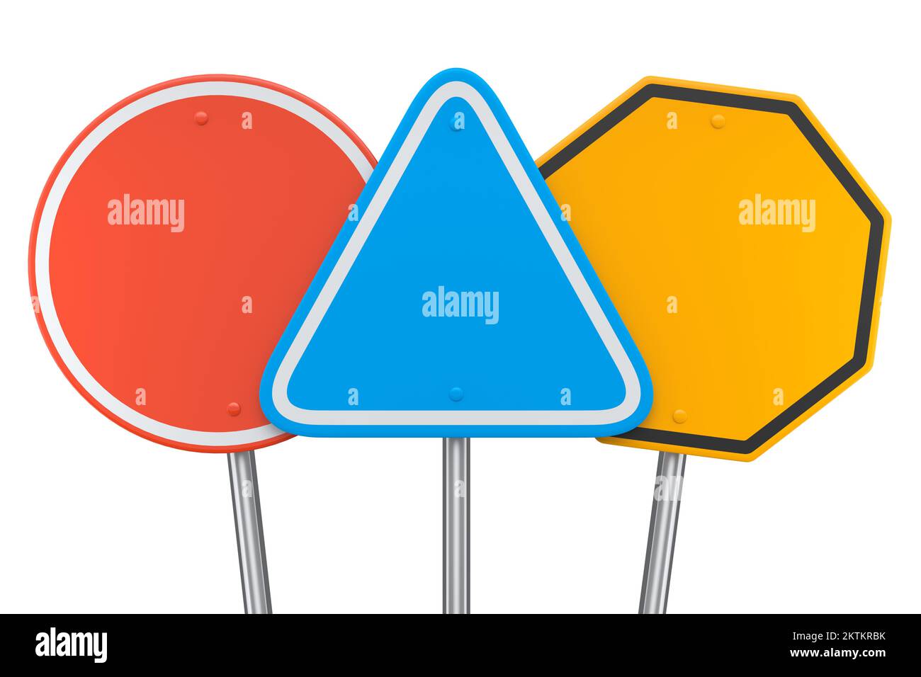 Set of road signs on pole isolated on white background. 3d render ...