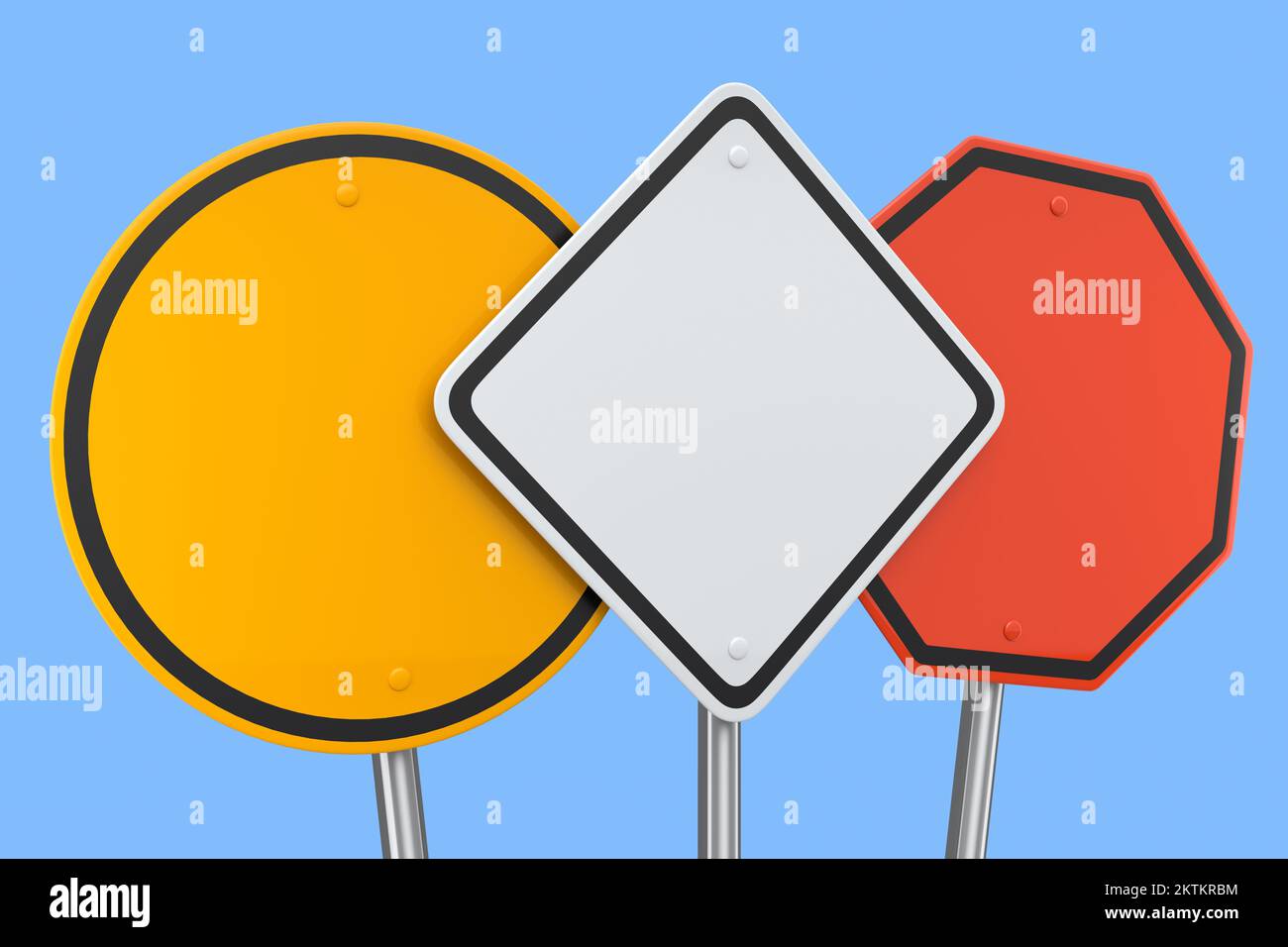 Set of road signs on pole isolated on blue background. 3d render mockup ...