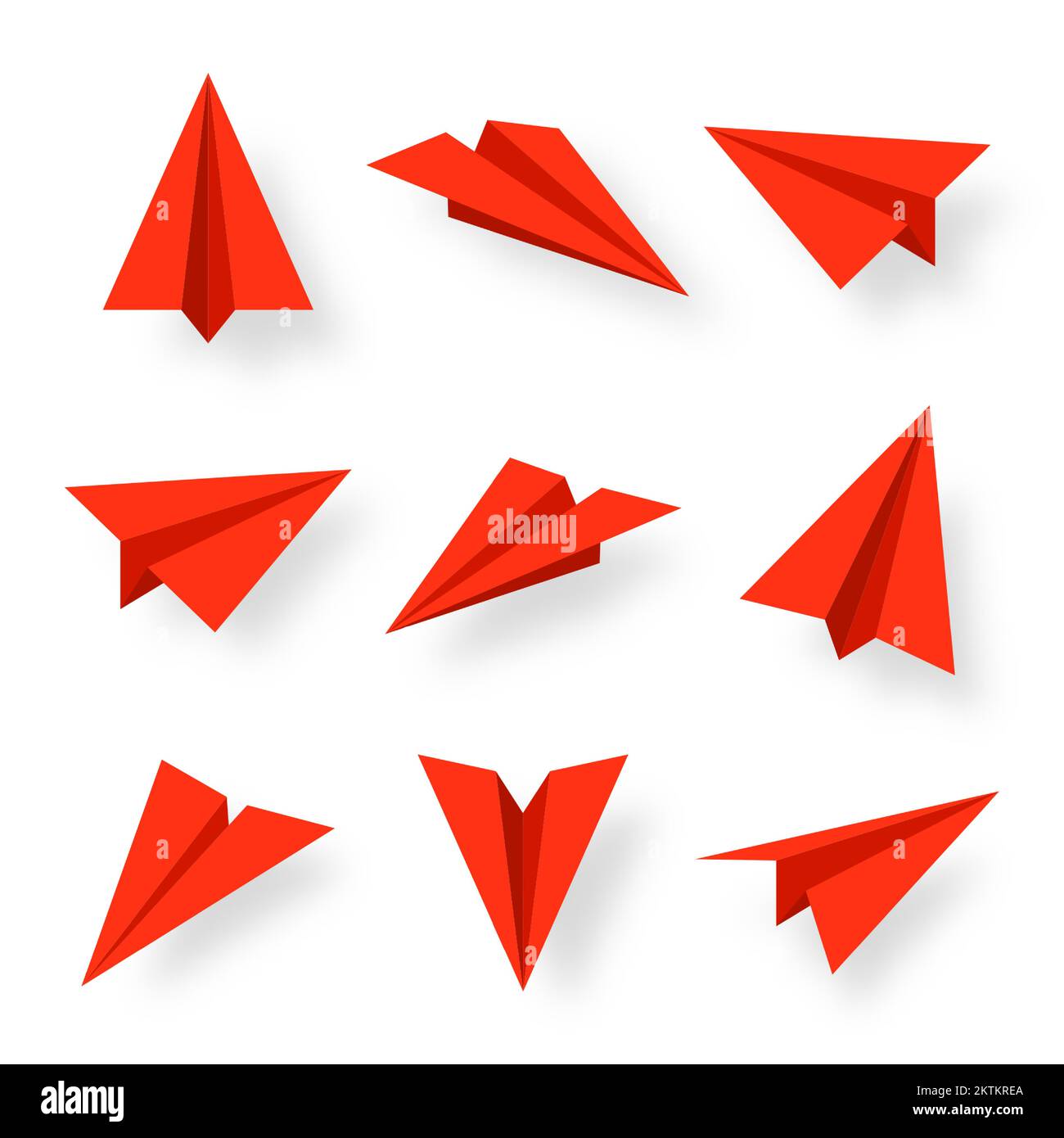 Realistic red paper planes collection. Handmade origami aircraft in ...