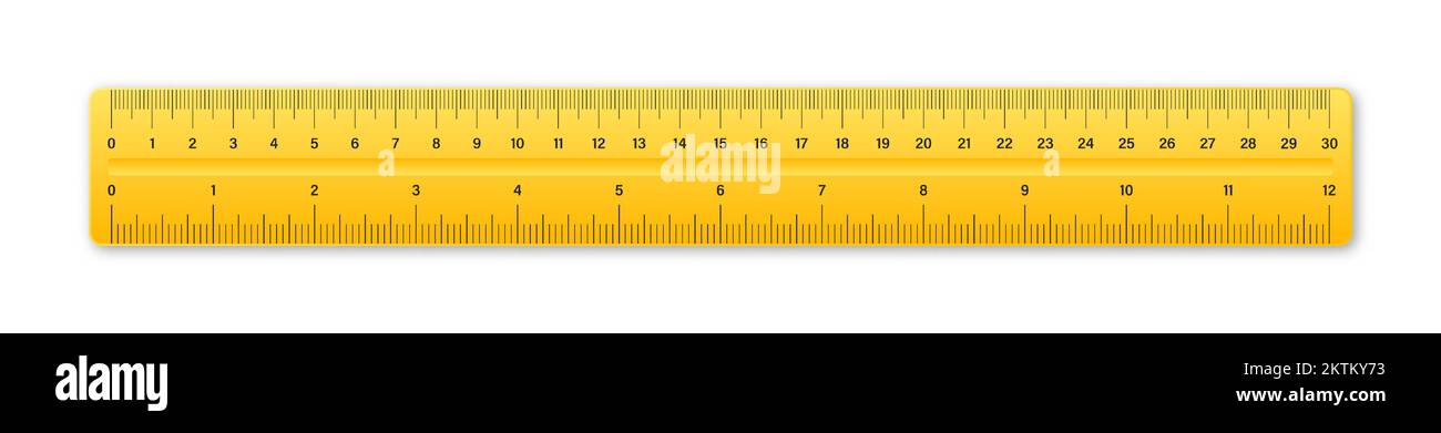 Realistic plastic ruler with measurement scale and divisions, measure ...