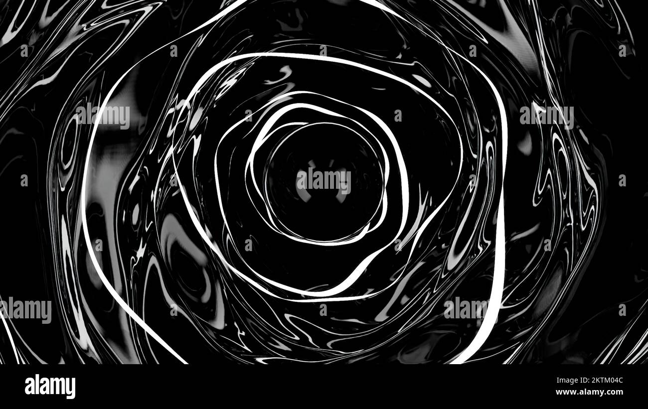 Diving inside dark monochrome liquid tunnel with transforming circles ...