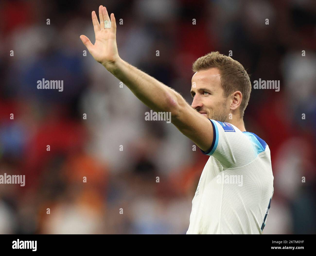 Al Rayyan, Qatar. 29th Nov, 2022. Harry Kane of England waves after the ...