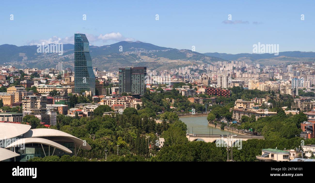 Aerial view on central part of the capital of Georgia Tbilisi Tiflis ...