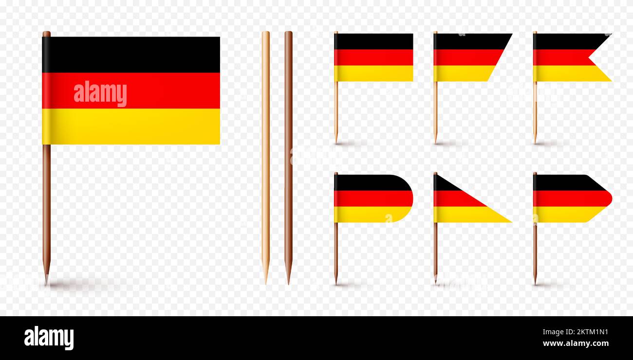Realistic various German toothpick flags. Souvenir from Germany. Wooden ...
