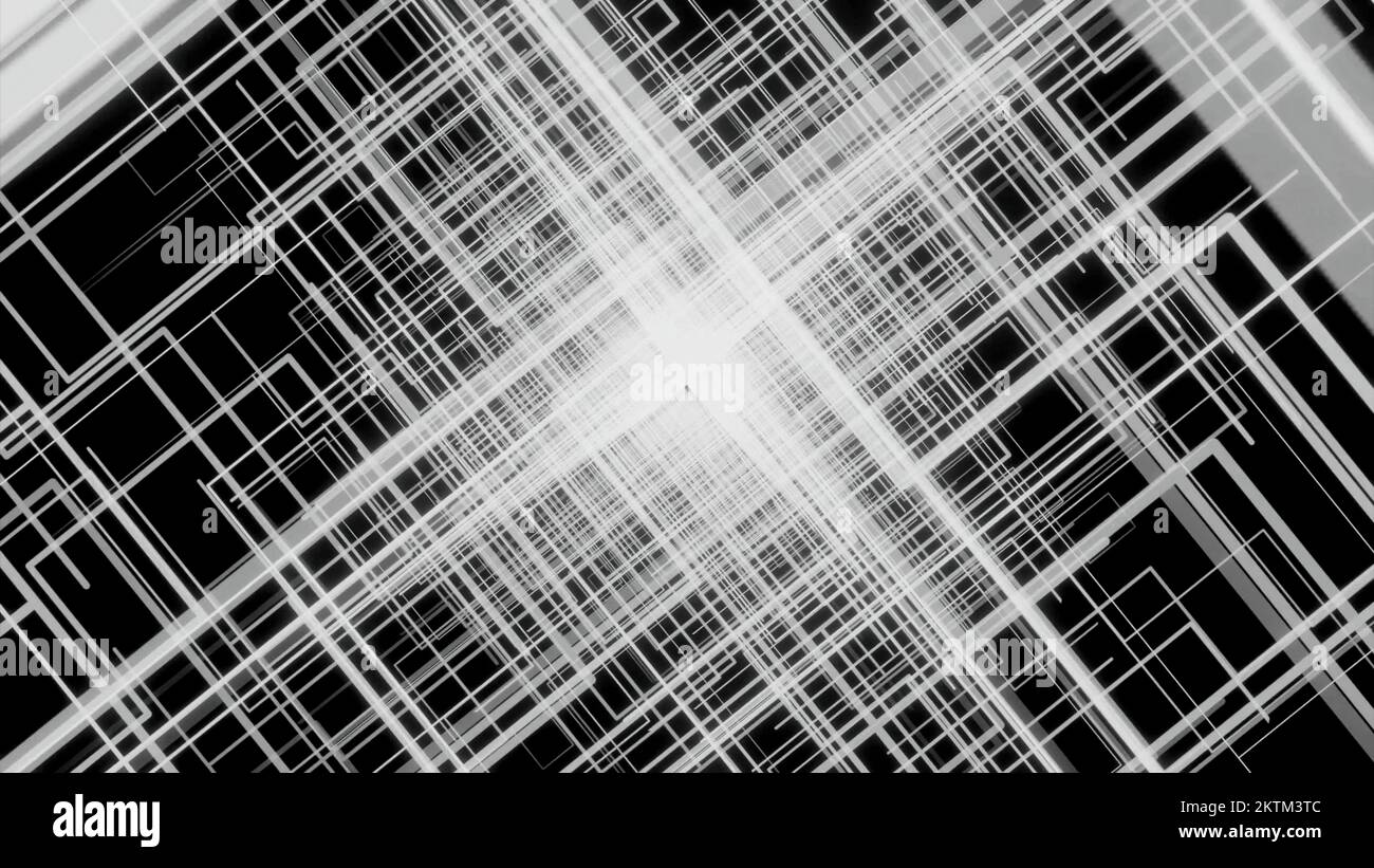 Monochrome pattern with the imitation of flight through white grid ...