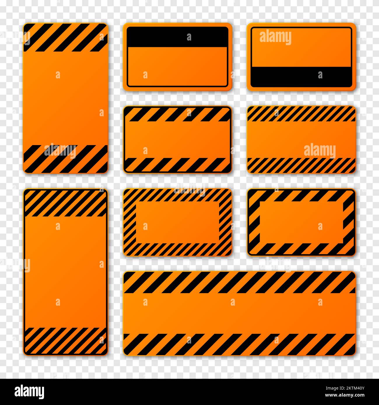 Various blank orange warning signs with diagonal lines. Attention ...