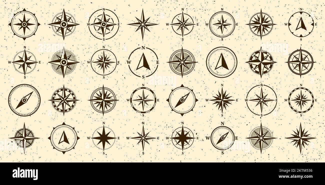 Vintage marine wind rose, nautical chart. Monochrome navigational ...
