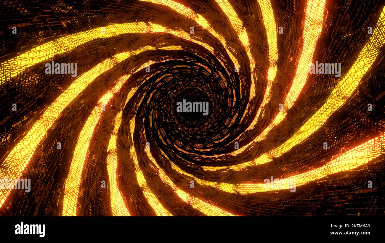 Fly through mirror tunnel with technological pattern. Design. 3D ...