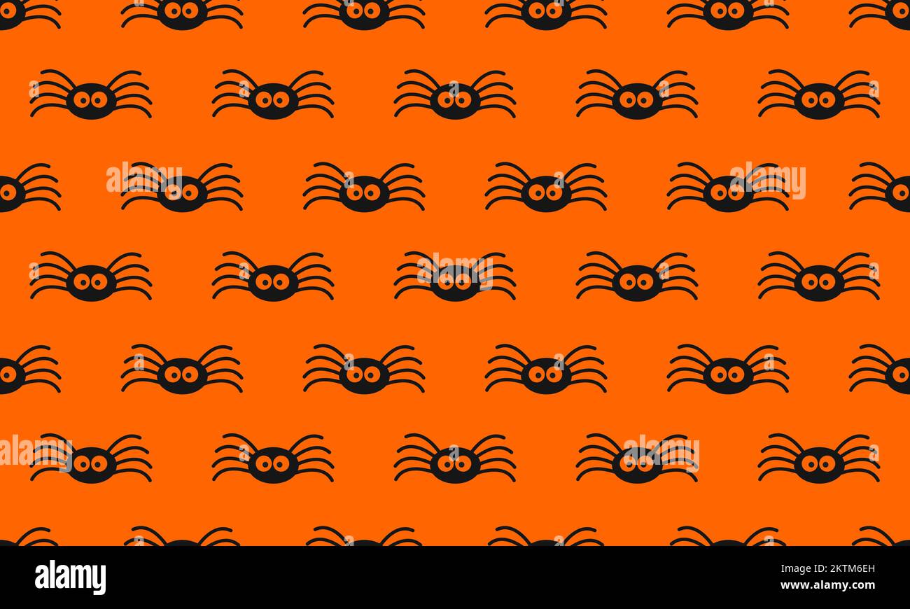 Cute little black spiders on orange background. Halloween party ...